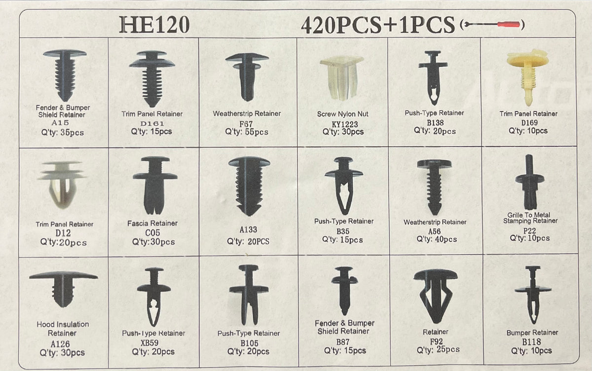 421piece Assortment of Auto Fixing Clips / Fasteners with Removal Tool ...